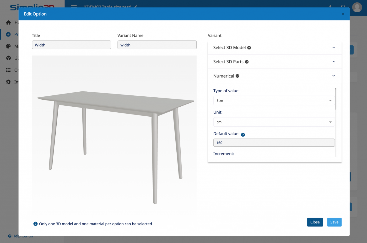 3D Table Configurator Software - Simplio3D